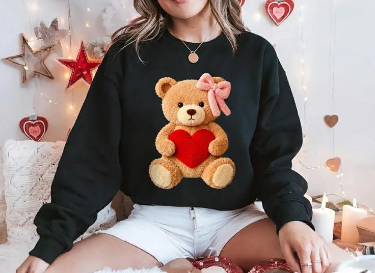 Coquette Heart Design Apparel, Valentine Teddy Bear SWEATSHIRT All Size ...