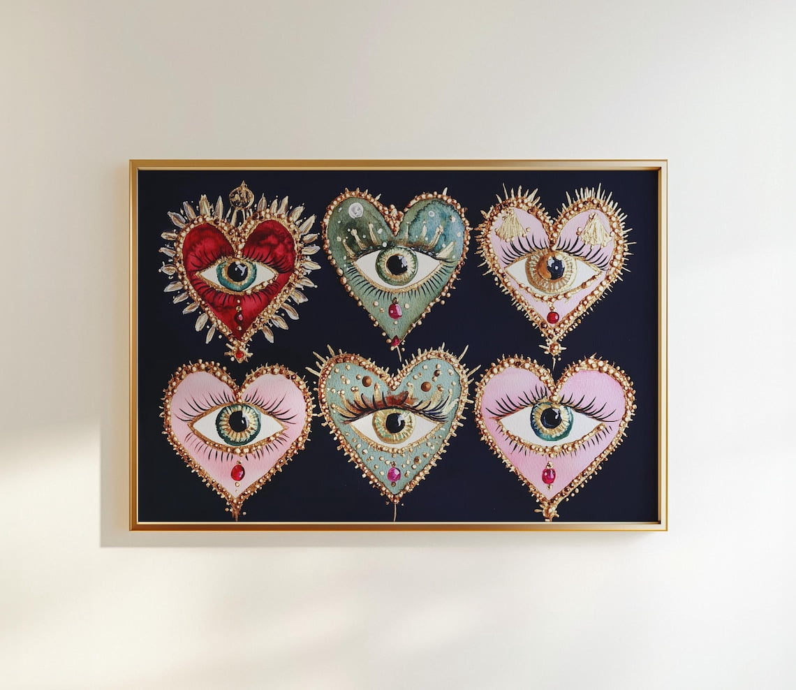 Coquette Heart Eye Print, Mystical Bedroom Wall Art, Unframed Paper ...