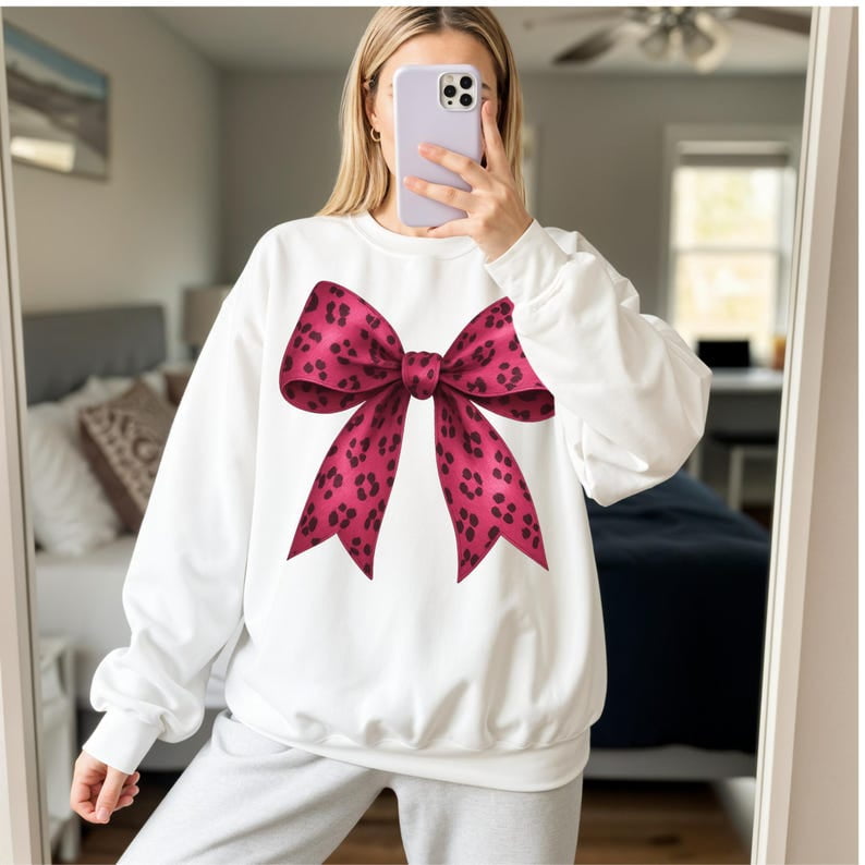 Coquette Hot Pink Bow, Leopard Print Bow Shirt, Coquette Aesthetic ...