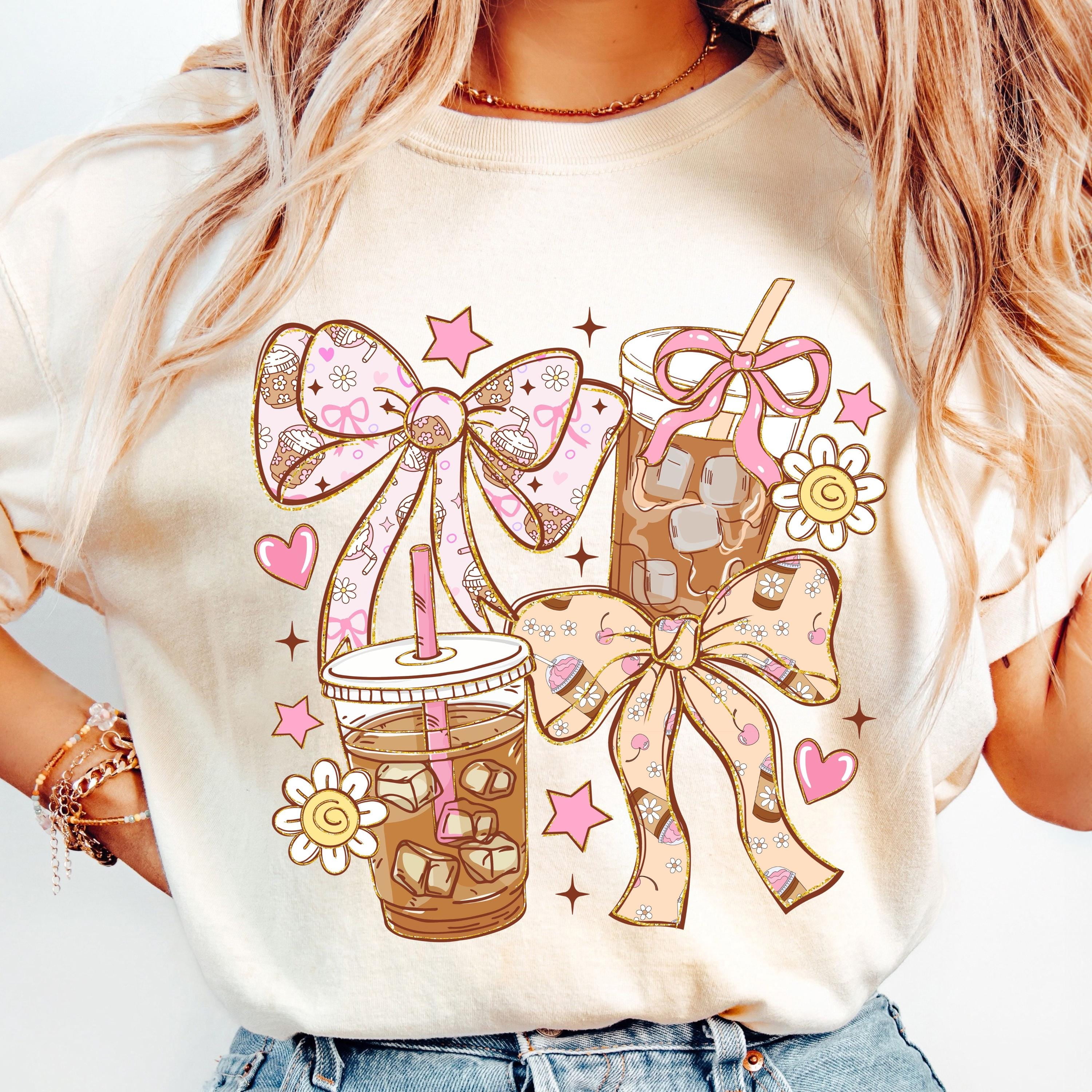 Coquette Iced Coffee shirt, Preppy Pink Coffee Lover Shirt, Floral ...