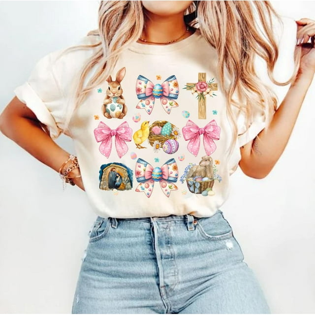 Coquette Jesus Easter Bow Shirt, Christian Easter Shirt, He Is Risen ...