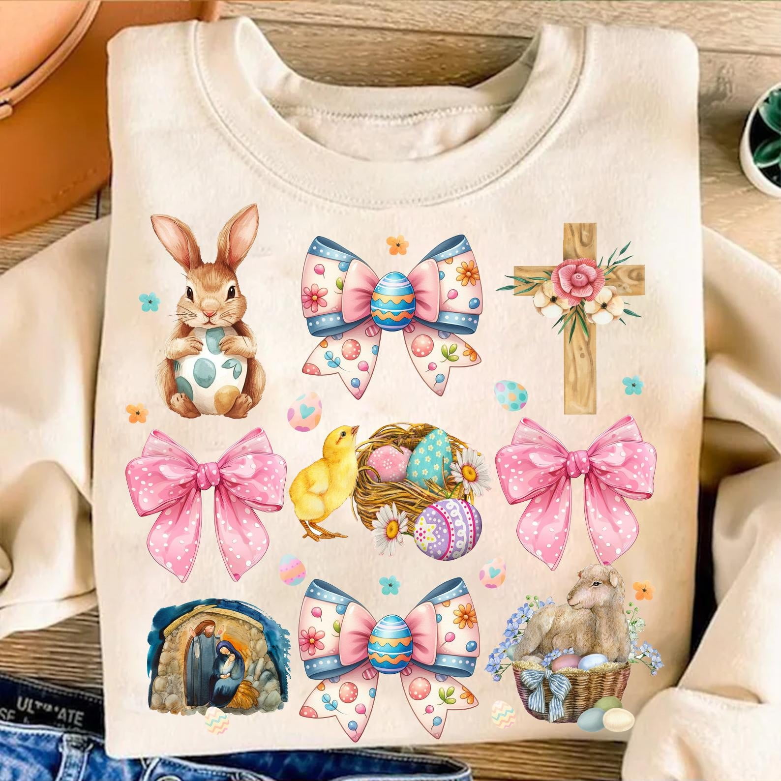 Coquette Jesus Easter Bow Sweatshirt, Christian Easter Shirt, He Is ...