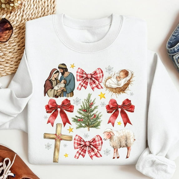 Coquette Jesus Winter Holiday Sweatshirt, Baby Jesus Lover Gift ...
