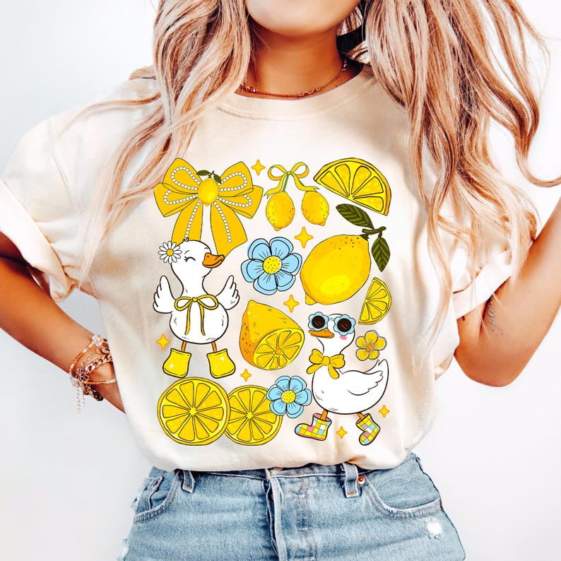 Coquette Lemon Goose T-shirt, Floral Summer Goose T-shirt, Retro Lemon ...
