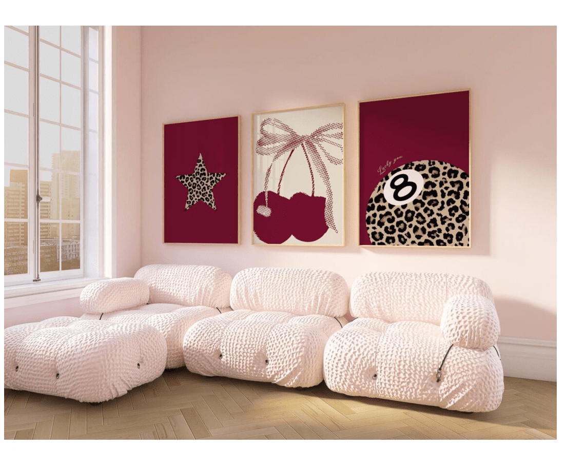 Coquette Leopard Cherry Retro Girly Wall Poster Set 3 Unframed Paper ...