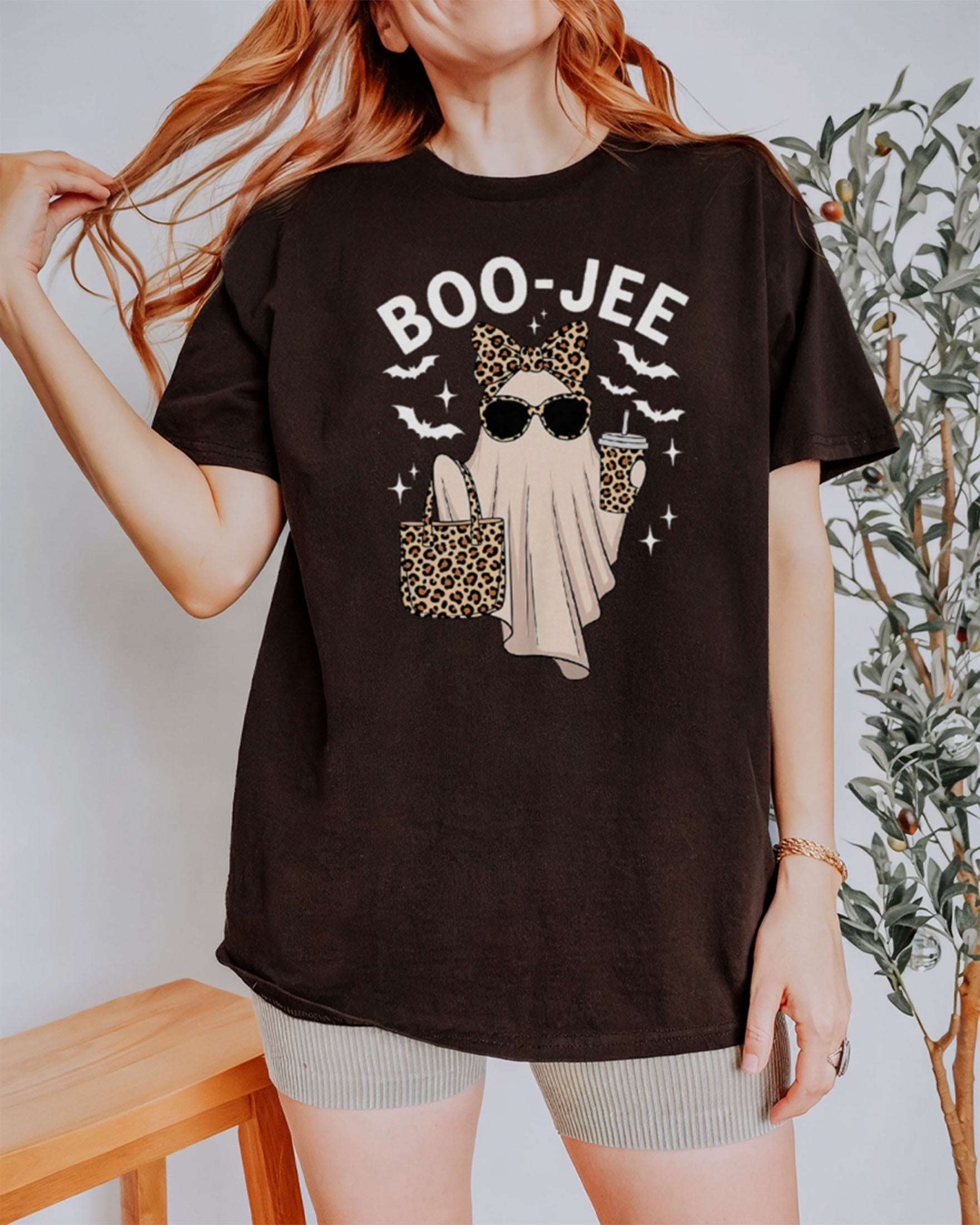 Coquette Leopard Ghost Coffee Boo-JEE Halloween Boujee Ghost T-Shirt ...
