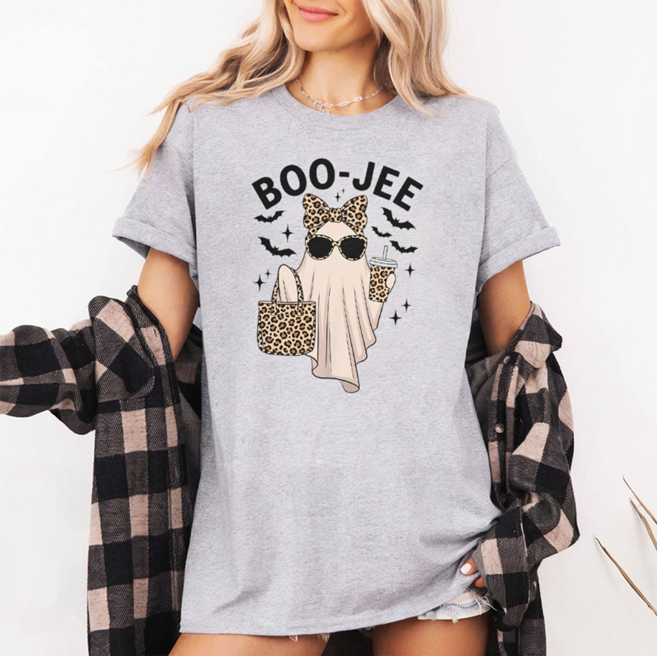 Coquette Leopard Ghost Coffee Boo-JEE Halloween Boujee Ghost T-Shirt, Fullsizes S-5XL ...