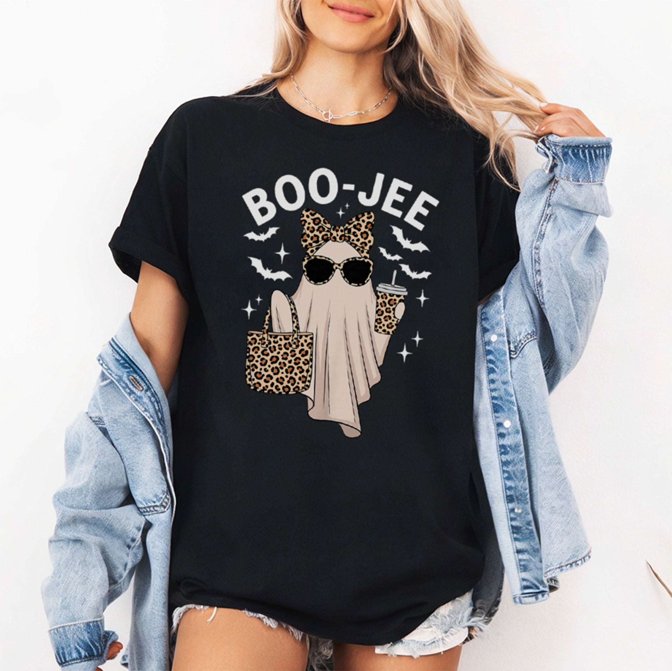 Coquette Leopard Ghost Coffee Boo-JEE Halloween Boujee Ghost T-Shirt, Fullsizes S-5XL ...