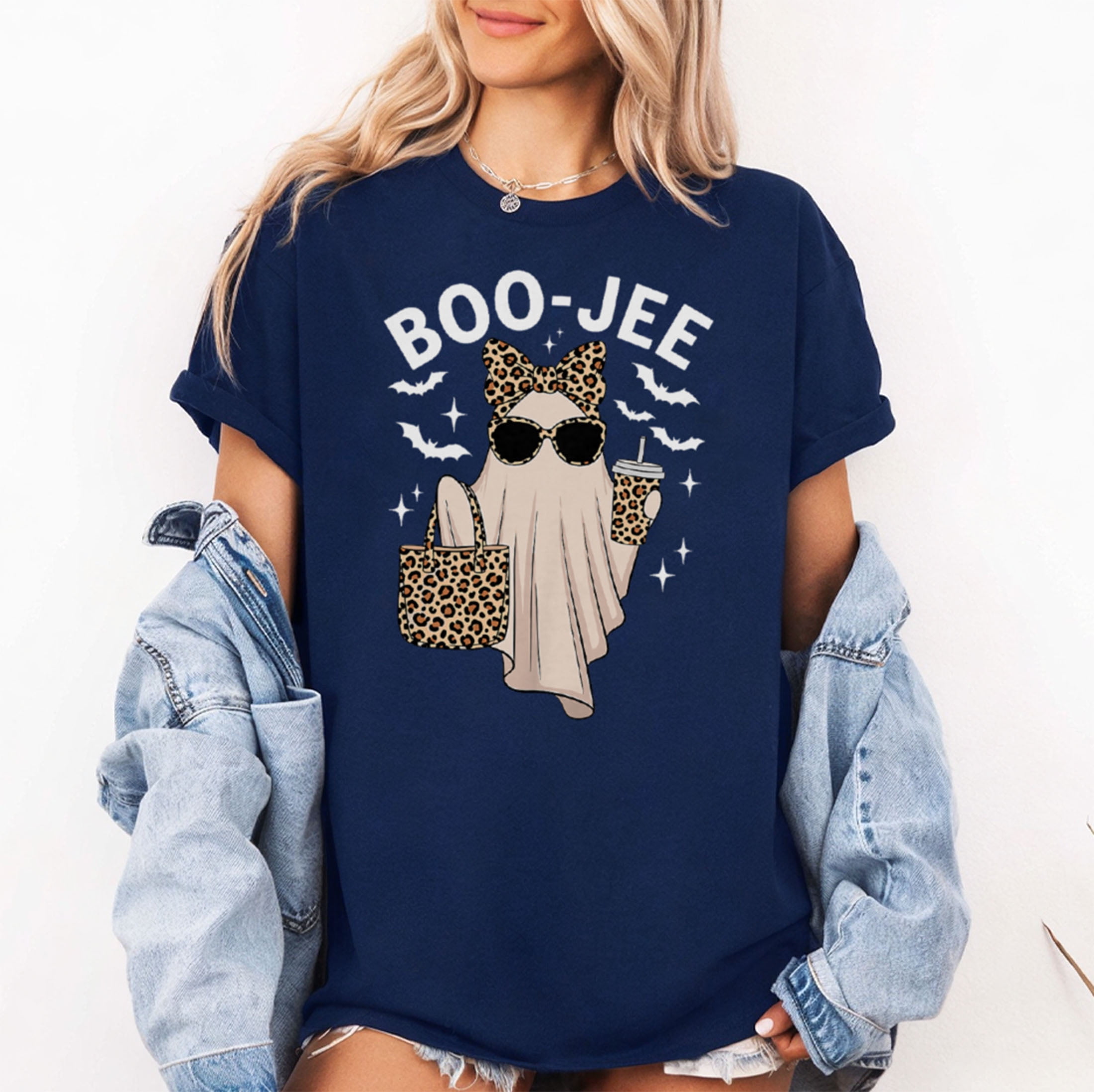 Coquette Leopard Ghost Coffee Boo-JEE Halloween Boujee Ghost T-Shirt, Fullsizes S-5XL ...