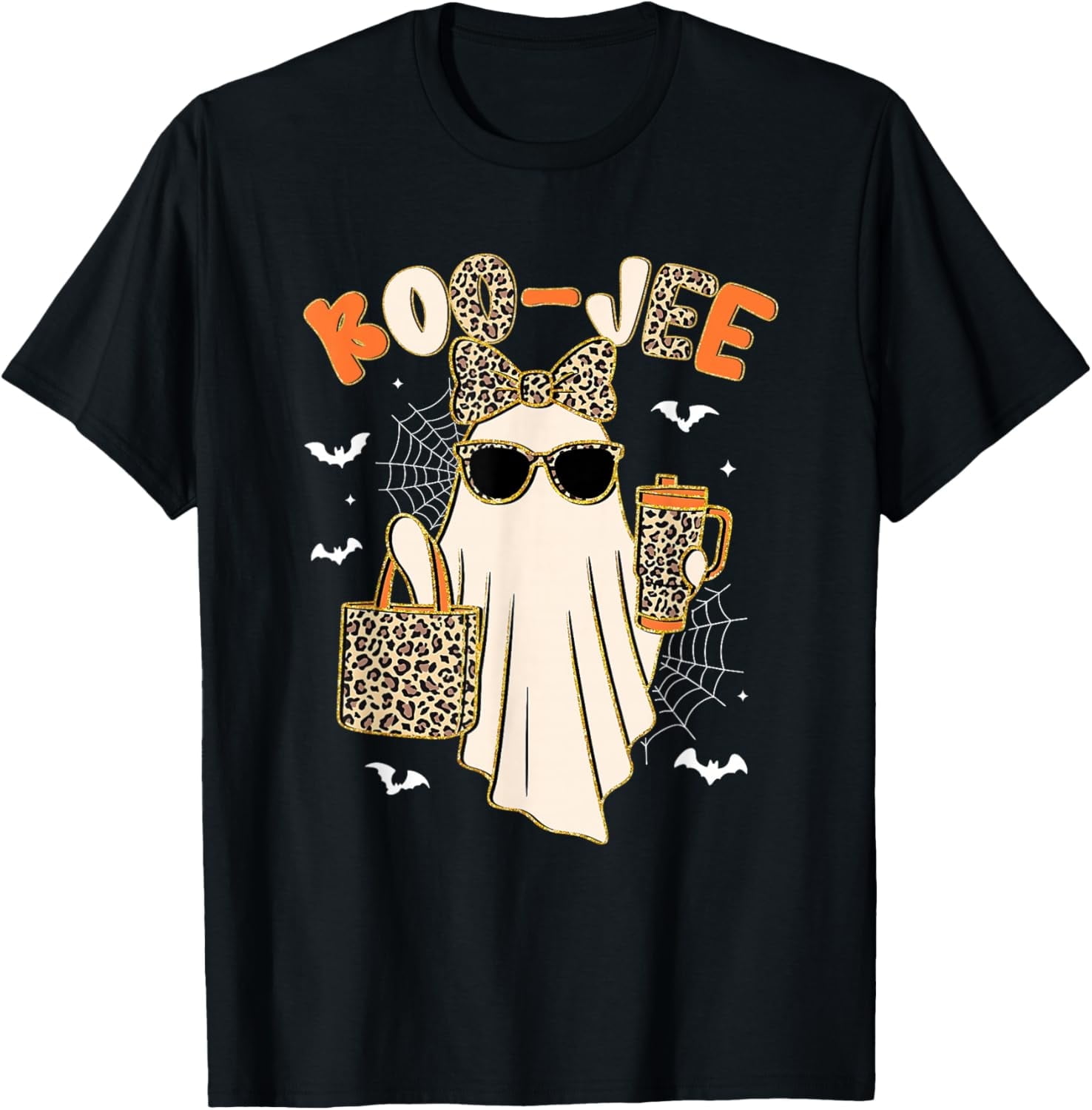 Coquette Leopard Ghost Coffee Boo-JEE Halloween Boujee Ghost T-Shirt ...