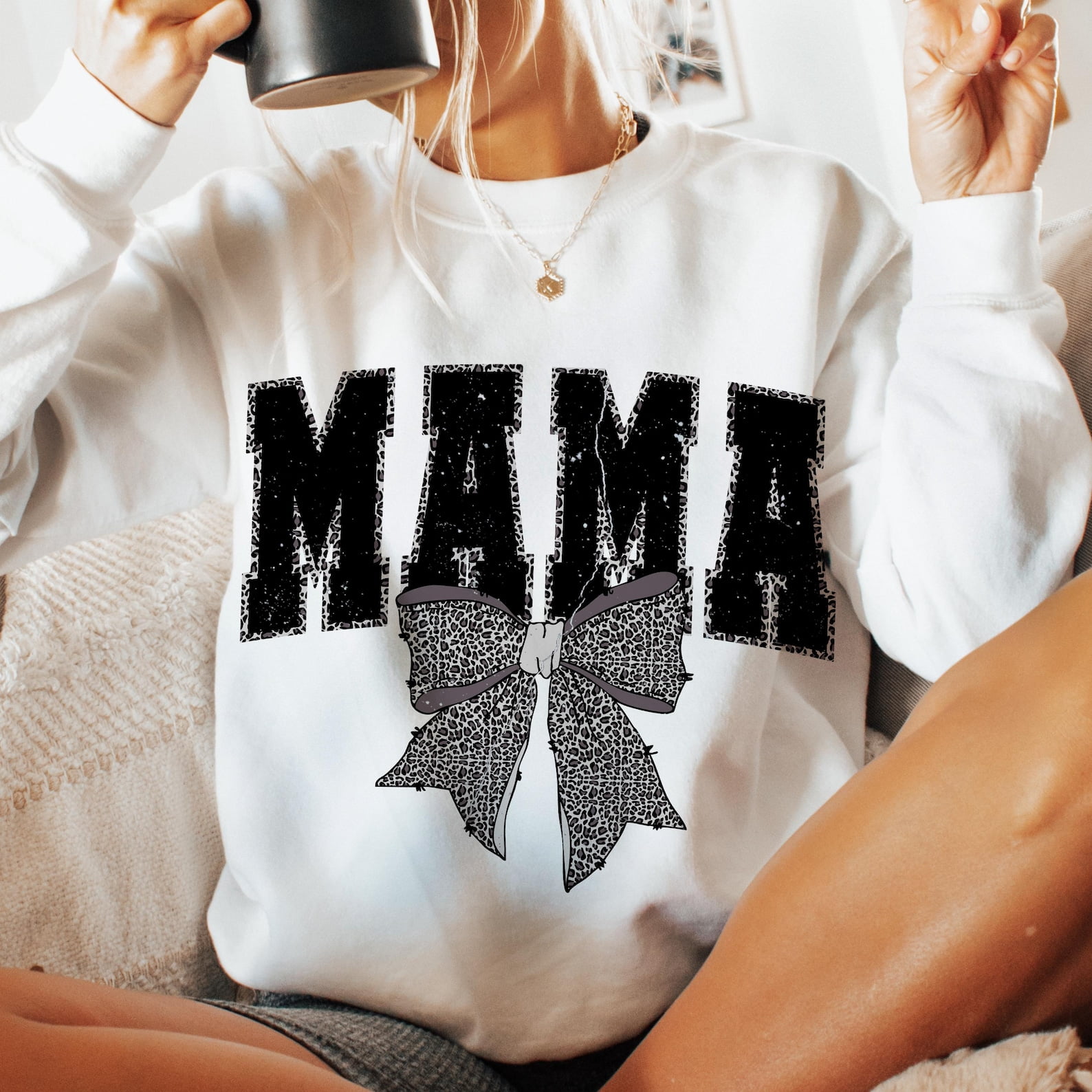 Coquette Leopard Mama Bow Sweatshirt, Cheetah Print Mom Pullover ...
