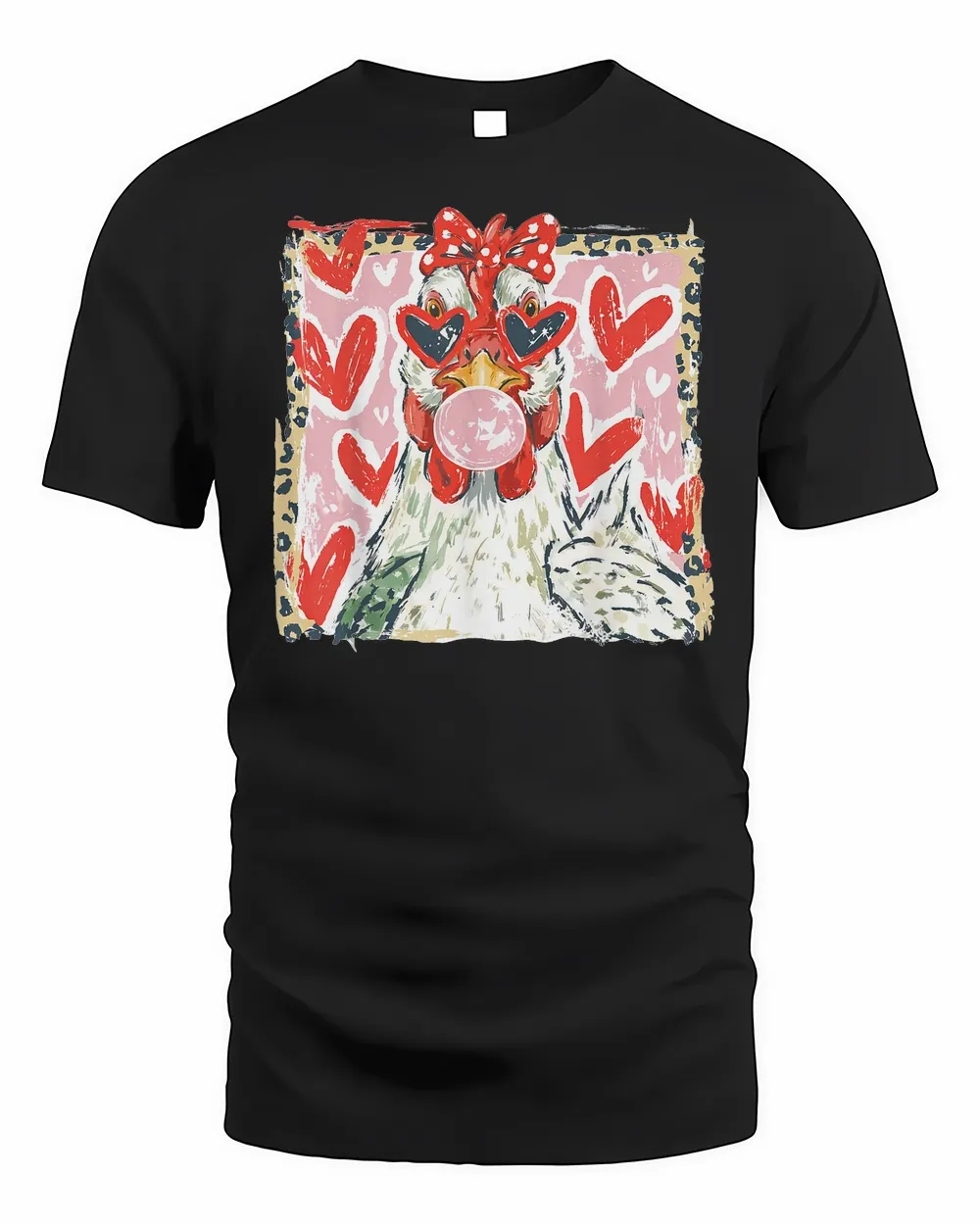 Coquette Leopard Valentine Chicken Hen Blowing Bubble Gum Shirt ...