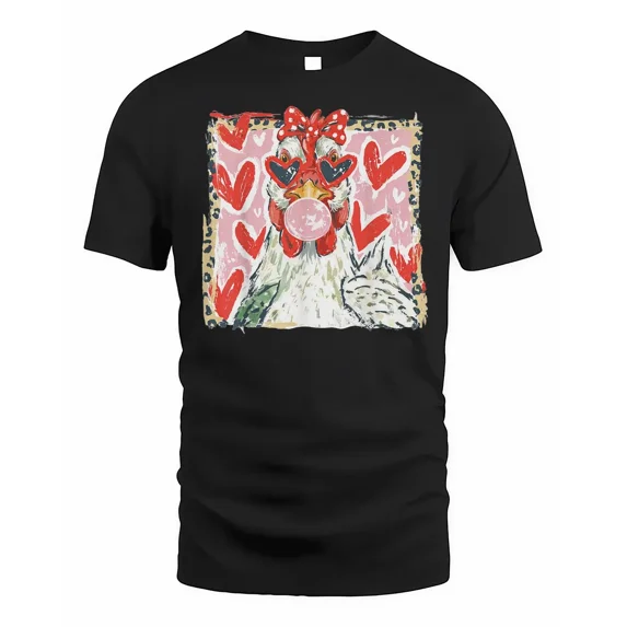 Coquette Leopard Valentine Chicken Hen Blowing Bubble Gum Shirt ...