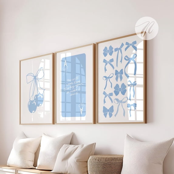 Coquette Light Blue Bows Print Playing Card Art Cherry Decor Set 3 ...