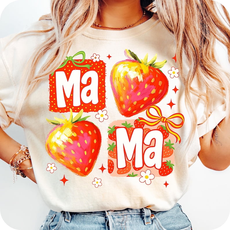 Coquette Mama Strawberry Brushstroke T-shirt, Cute Strawberry Floral ...