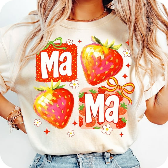 Coquette Mama Strawberry Brushstroke T-shirt, Cute Strawberry Floral ...