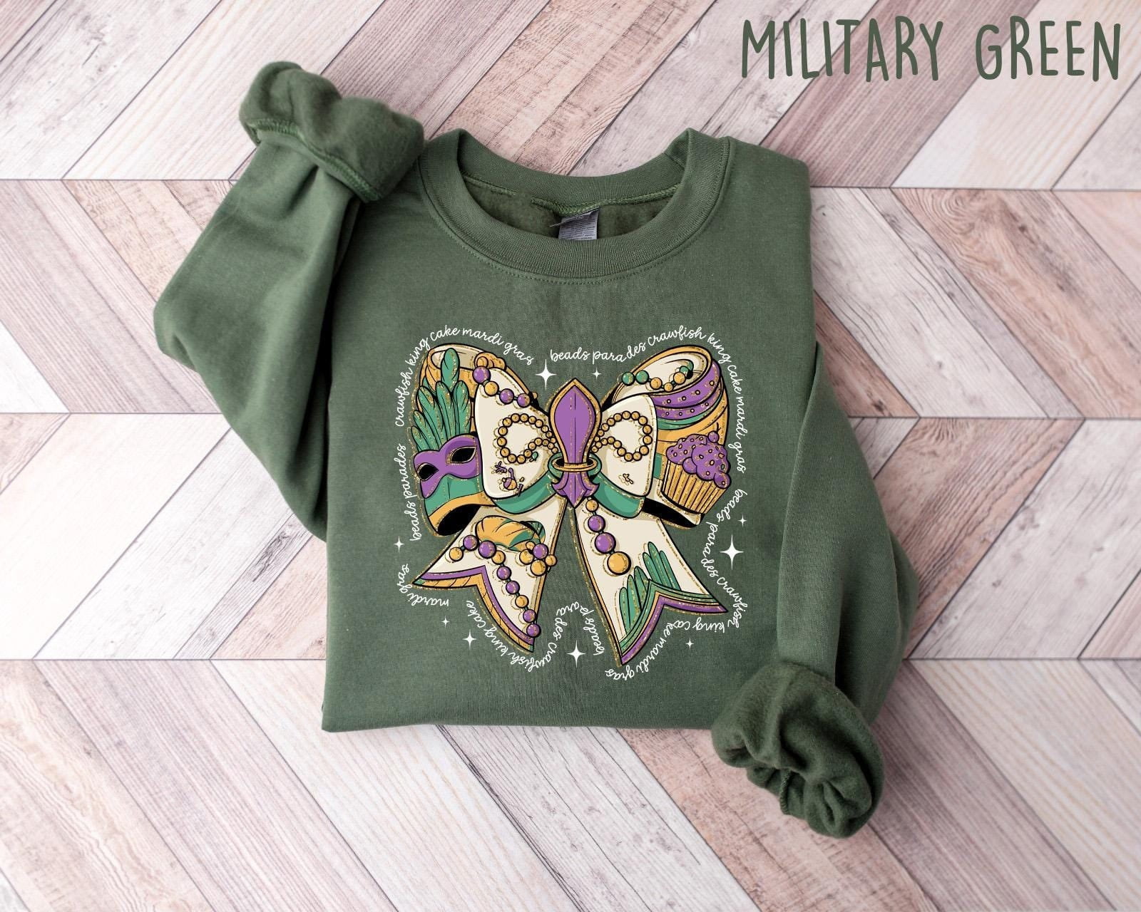 Coquette Mardi Gras Bow Sweatshirt, Mardi Gras Shirt, Mardi Beads ...
