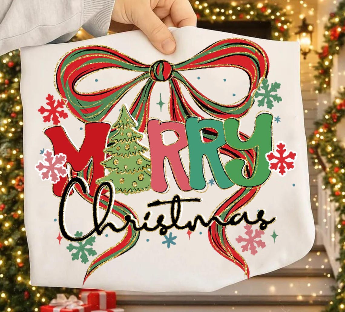 Coquette Merry Christmas, Preppy Merry & Bright, Christmas Tree, Pink ...