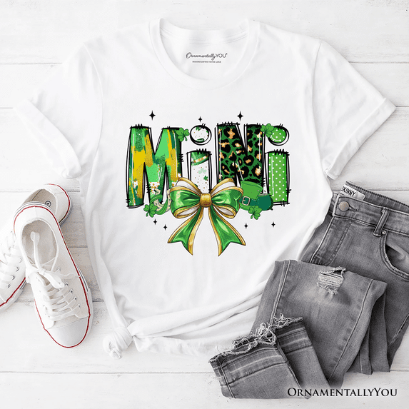 Coquette Mini Clover Bow St Patrick’s Day T-Shirt, Green Lucky Shamrock ...
