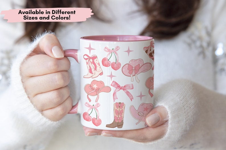 Coquette Mug Pink Cowgirl Mug Cowgirl Boots Mug Cute Bow Mug Gift For ...