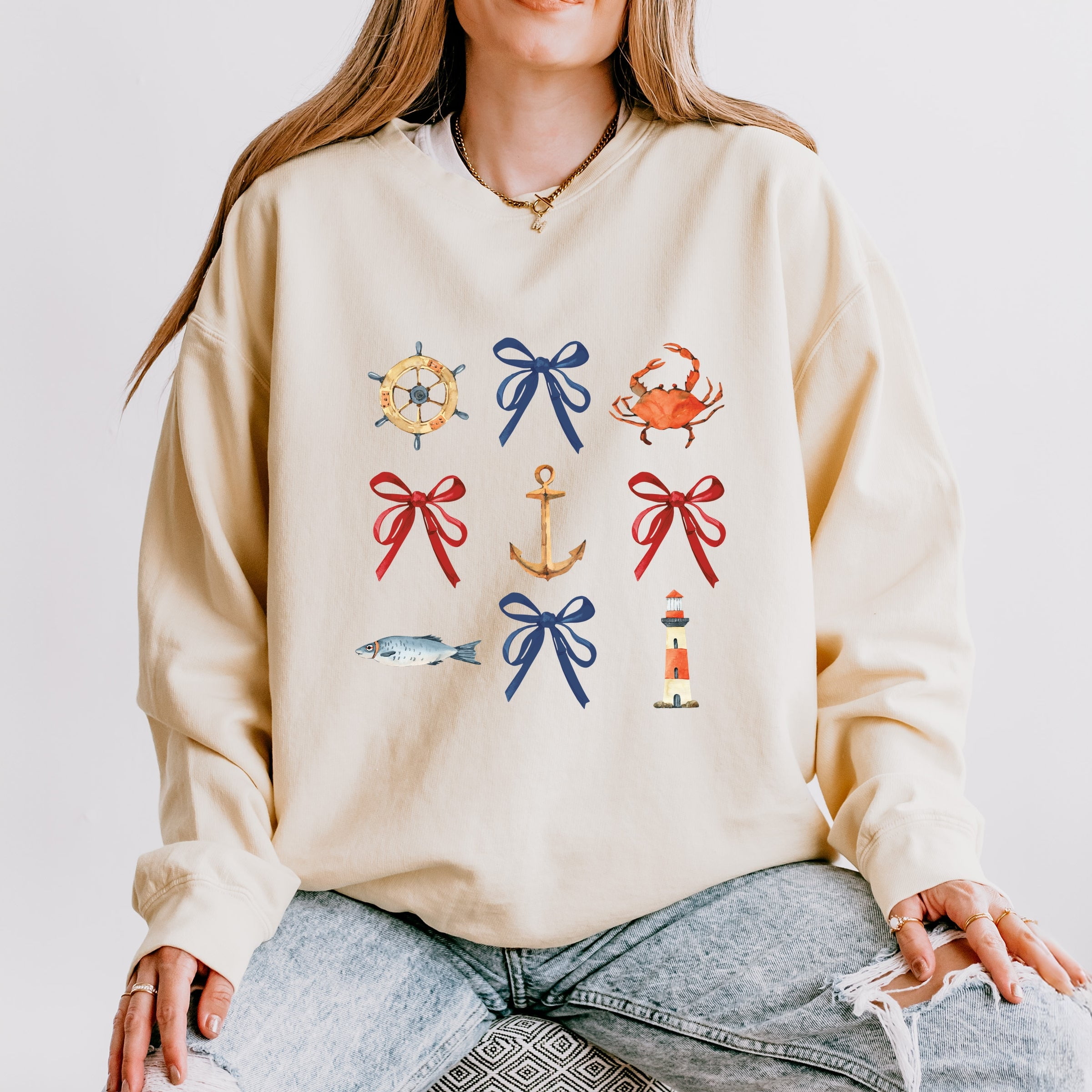 Coquette Nautical Collage - Women's Lightweight Garment Dyed Sweatshirt ...