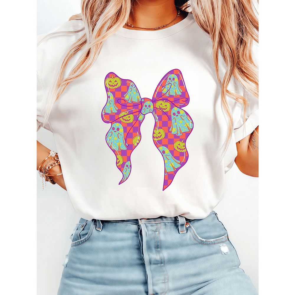 Coquette Neon Bow Print T-shirts Pink Pastel Halloween Graphic Tees ...