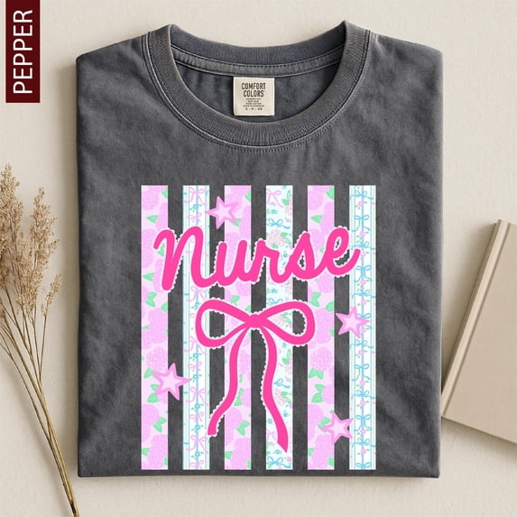 Coquette Nurse Shirt, Pink Bow Rn T-shirt, Cute Floral Cna Tee, Nicu ...