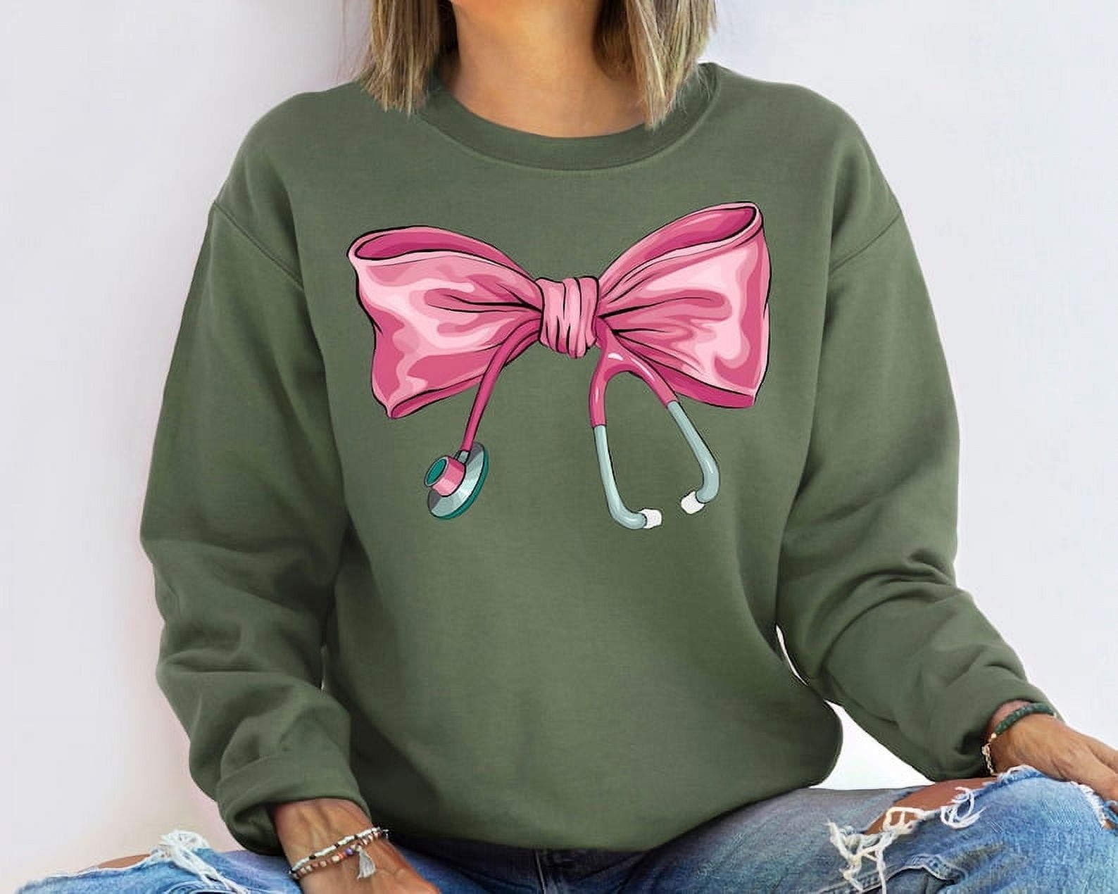 Coquette Nurse Stethoscope Bow Sweatshirt, Gift for Nurse, Bow ...