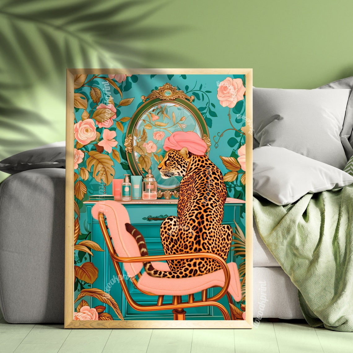 Coquette Panther Wall Art - Glam Vanity Decor - Maximalist Animal Print ...