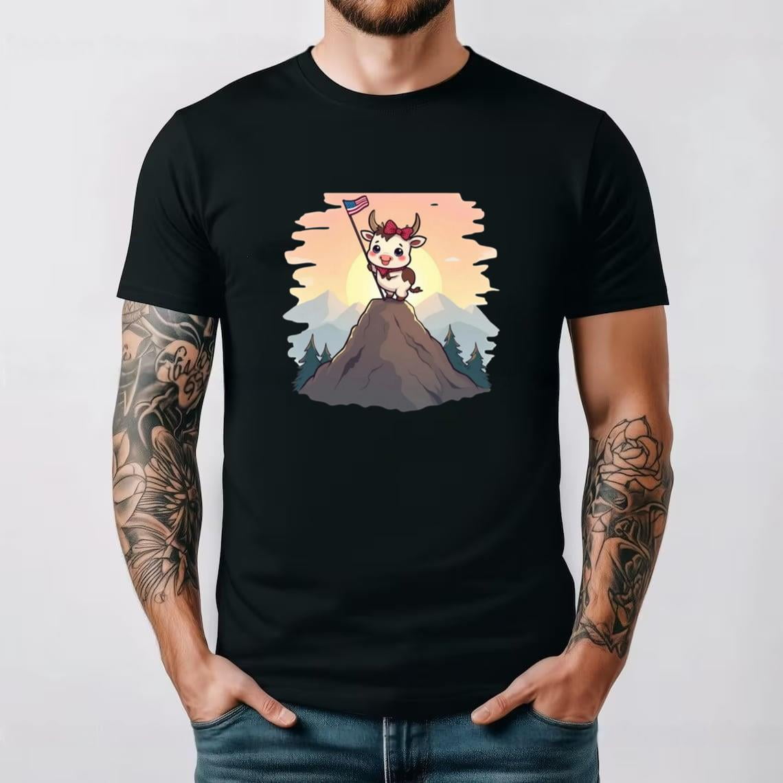 Coquette Patriotic Cow Holding American Flag Red White Blue Sunset T ...