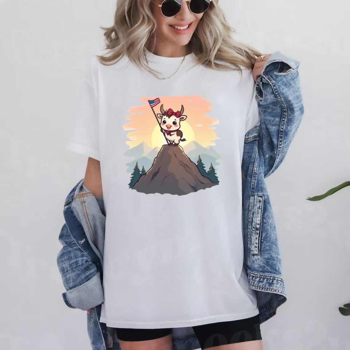 Coquette Patriotic Cow Holding Flag Sunset 4th Of July T-Shirt, for men ...