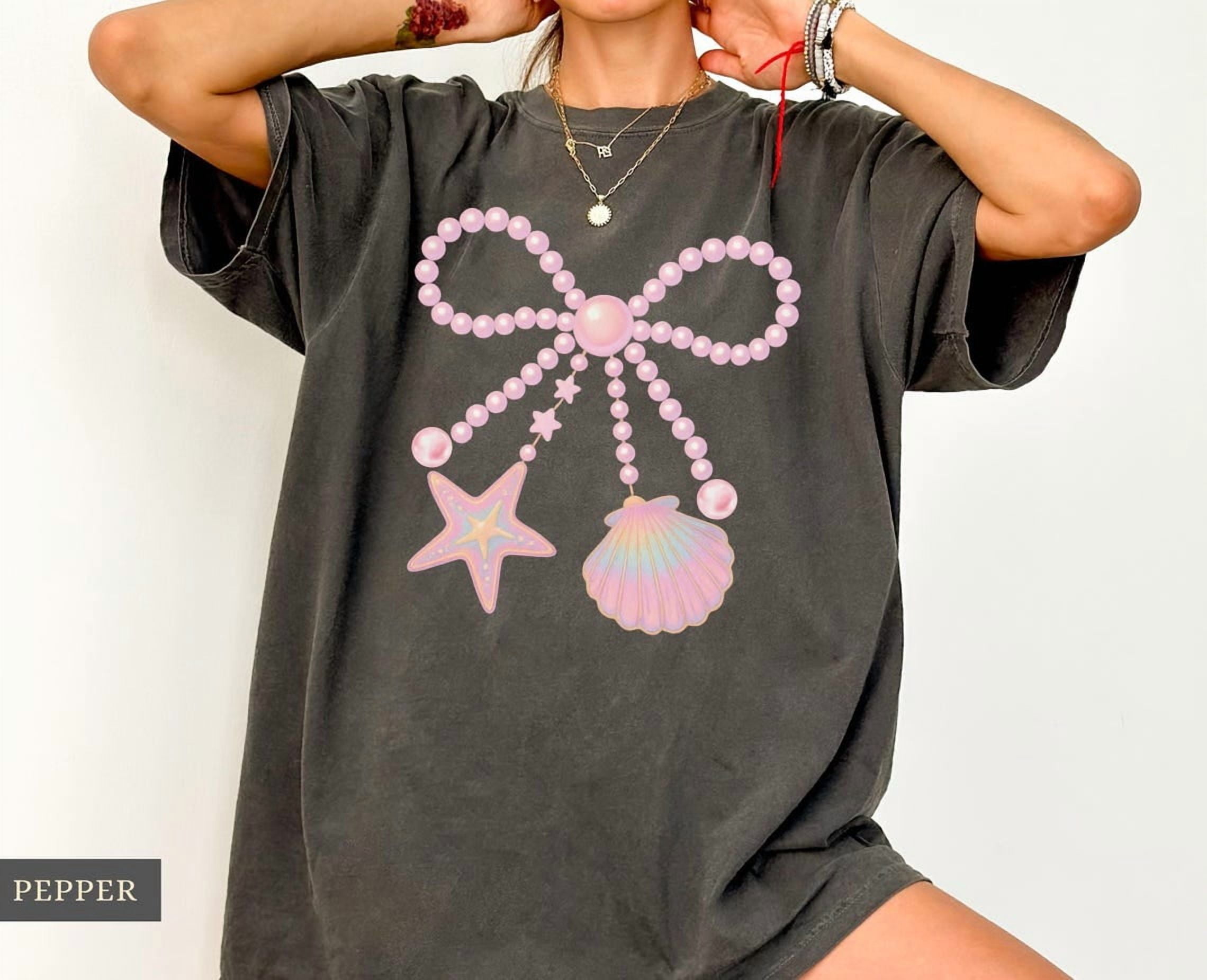 Coquette Pearl Bow Shirt, Summer Seashell, Girly Pink Trendy, Preppy ...