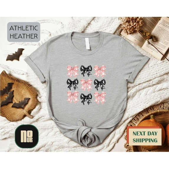 Coquette Pink And Black Bow Ghost Shirt, Cute Season Tee, Girly Spooky ...