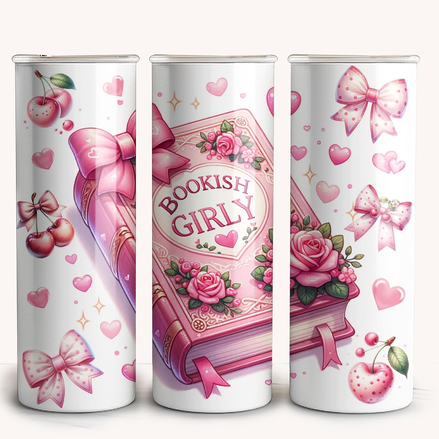 Coquette Pink Bookish Girly Aesthetic 20oz Skinny Tumbler, Tumbler Gift For Girl, Coquette ...