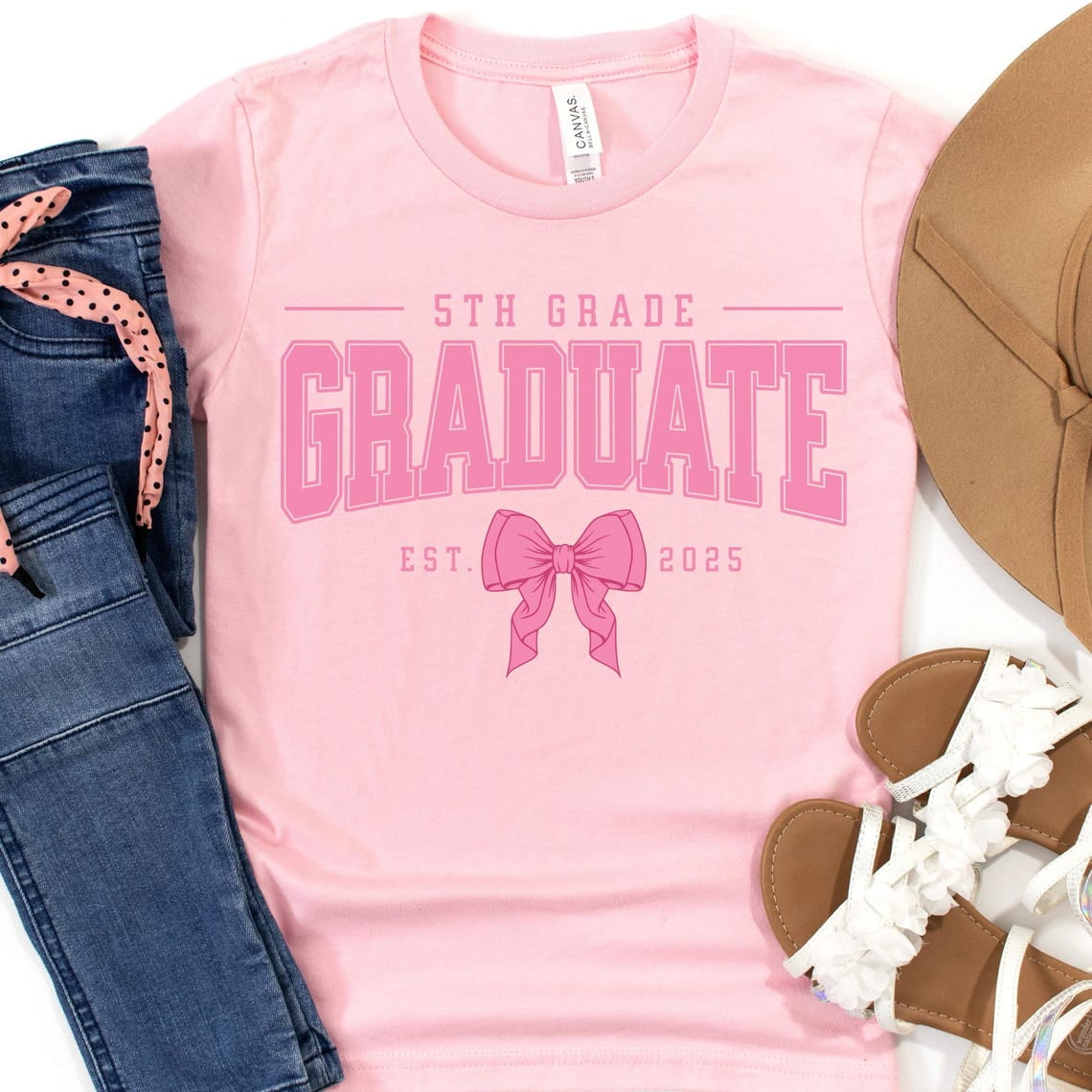 Coquette Pink Bow 5th Grade Graduation Shirt, Custom 5th Grade Grad Tee ...