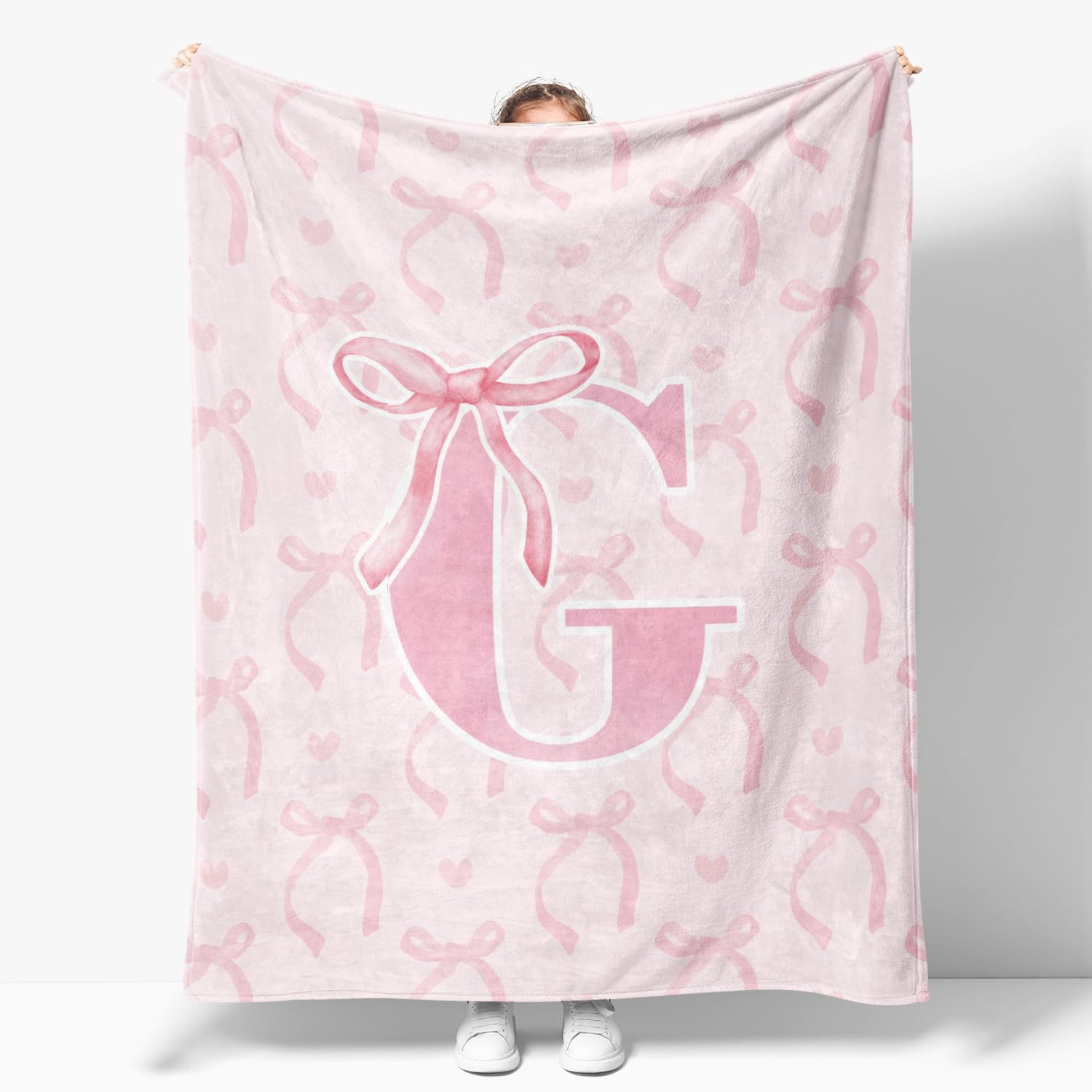 Coquette Pink Bow Blanket English Initial Blanket Lightweight Soft ...