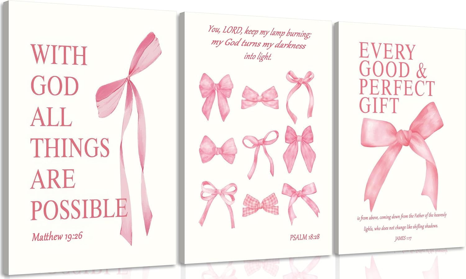 Coquette Pink Bow Canvas Wall Art Inspirational Bible Verses Paintings Prints Christian Psalms ...