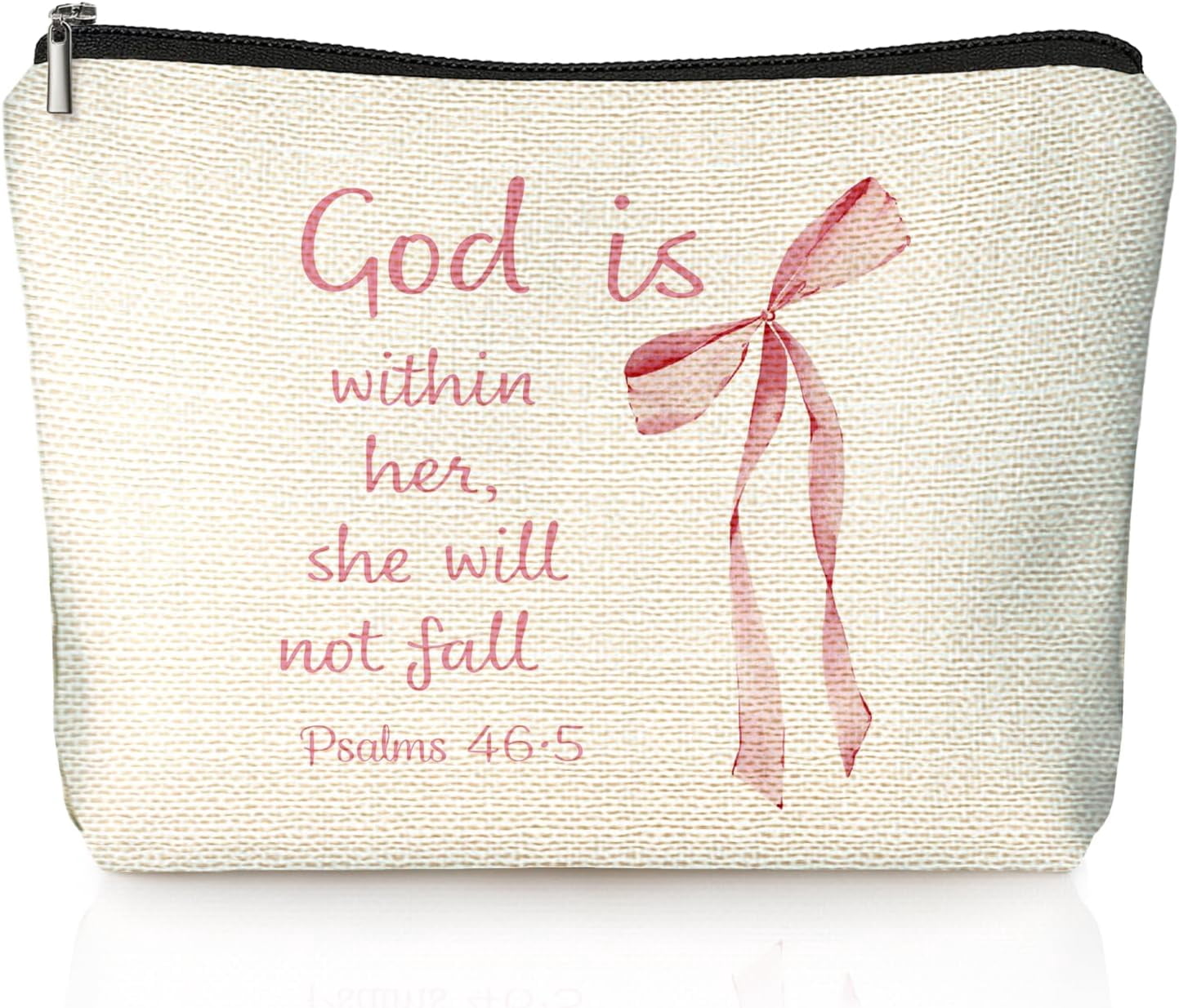 Coquette Pink Bow Christian Makeup Bag, Bible Verse "God Is Within Her ...