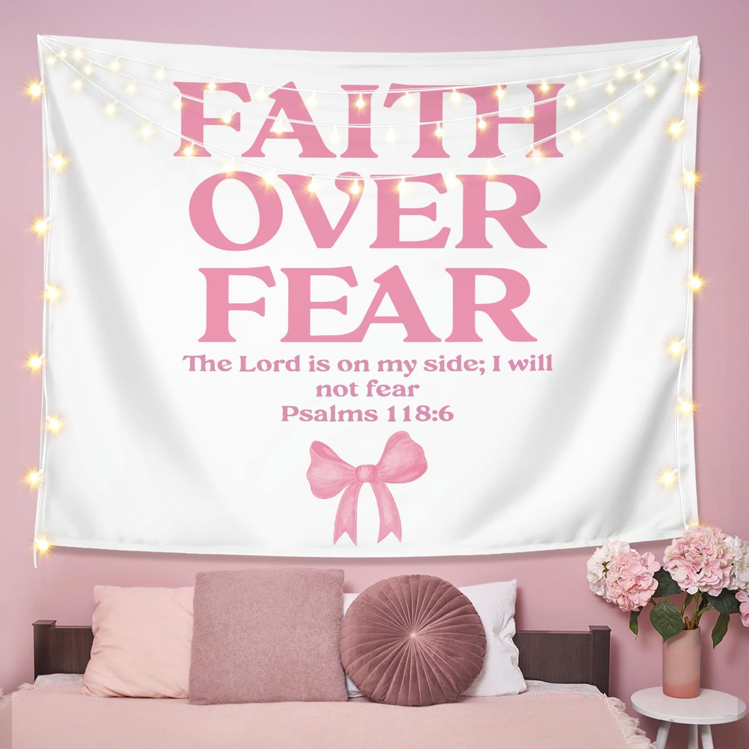 Coquette Pink Bow Christian Tapestry Aesthetic, Coquette Preppy Room ...