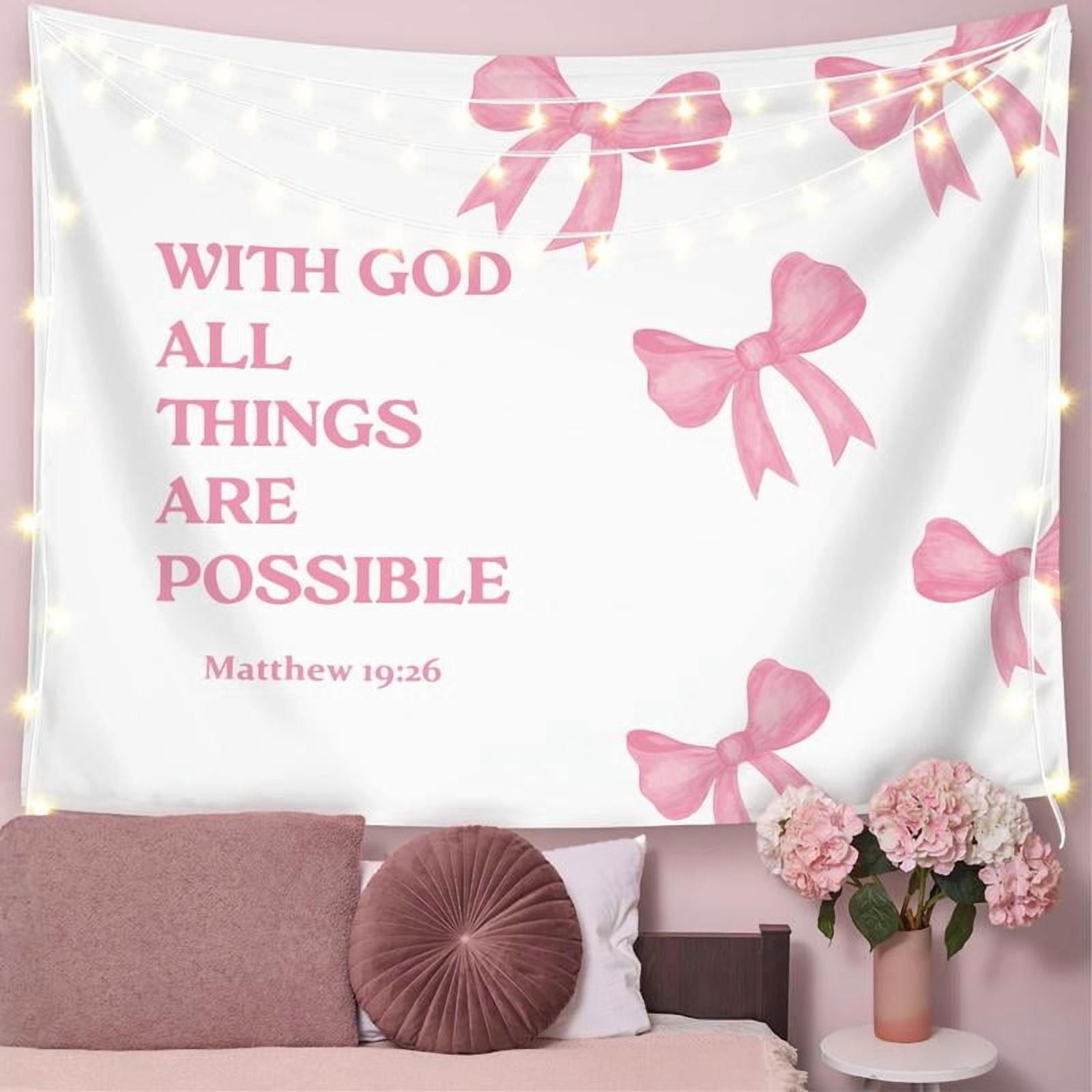 Coquette Pink Bow Christian Tapestry Wall Hanging, Preppy Room Decor ...