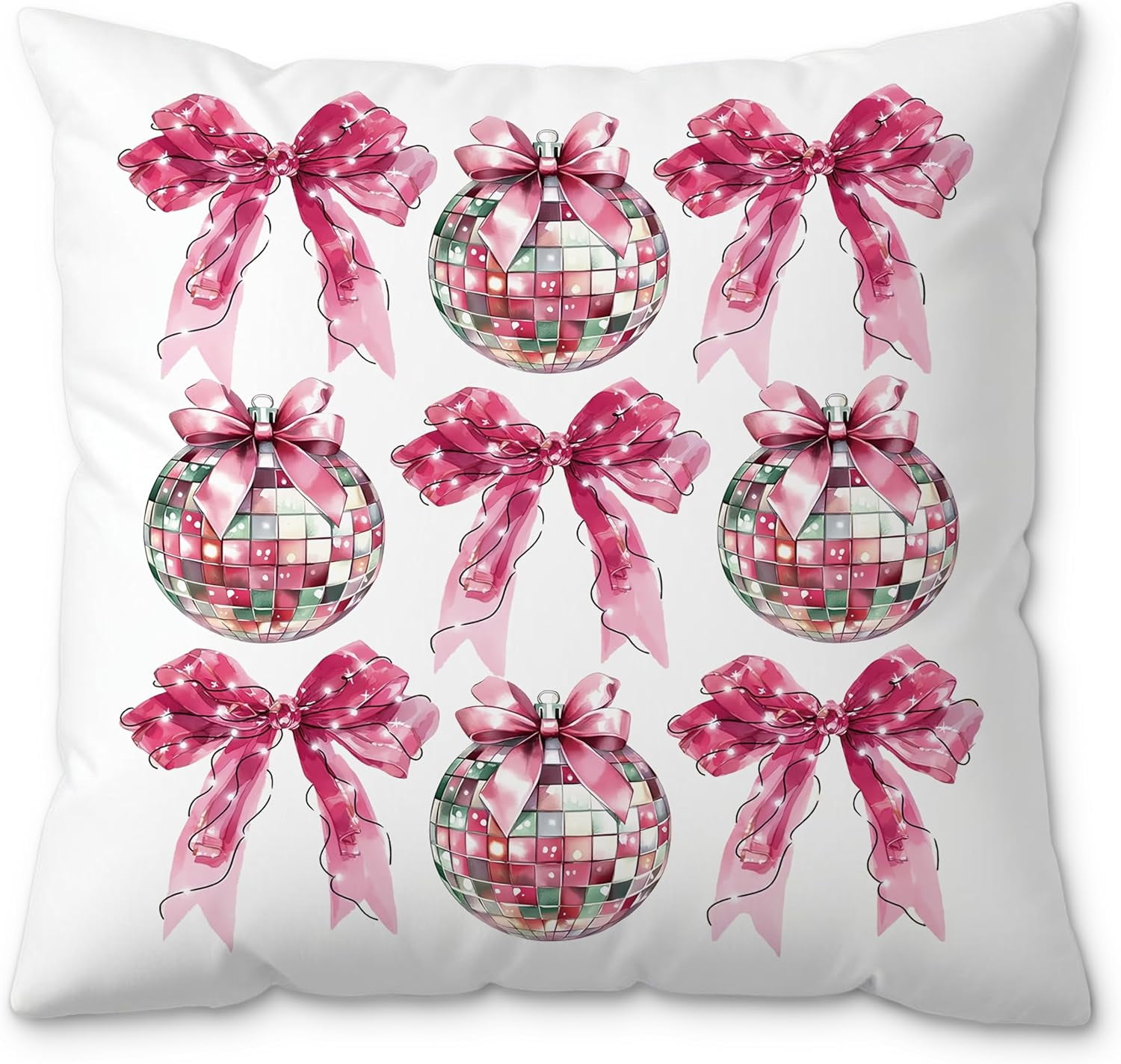 Coquette Pink Bow Disco Ball Pillow Covers 18x18, Preppy Girly Room ...