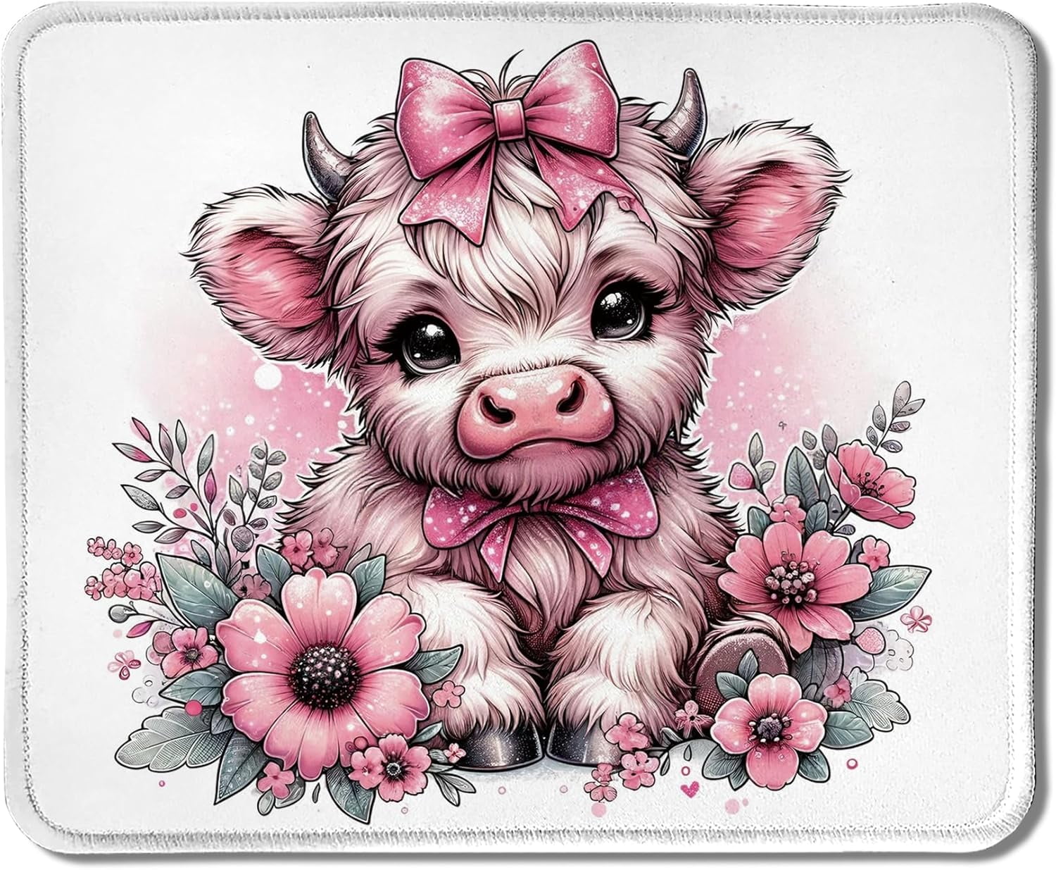 Coquette Pink Bow Floral Highland Cow Mouse Pad, Cute Western Baby ...
