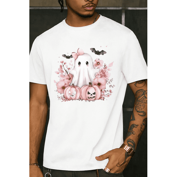 Coquette Pink Bow Ghost Cute Fall Fun Unisex T-Shirt, for Men & Women ...