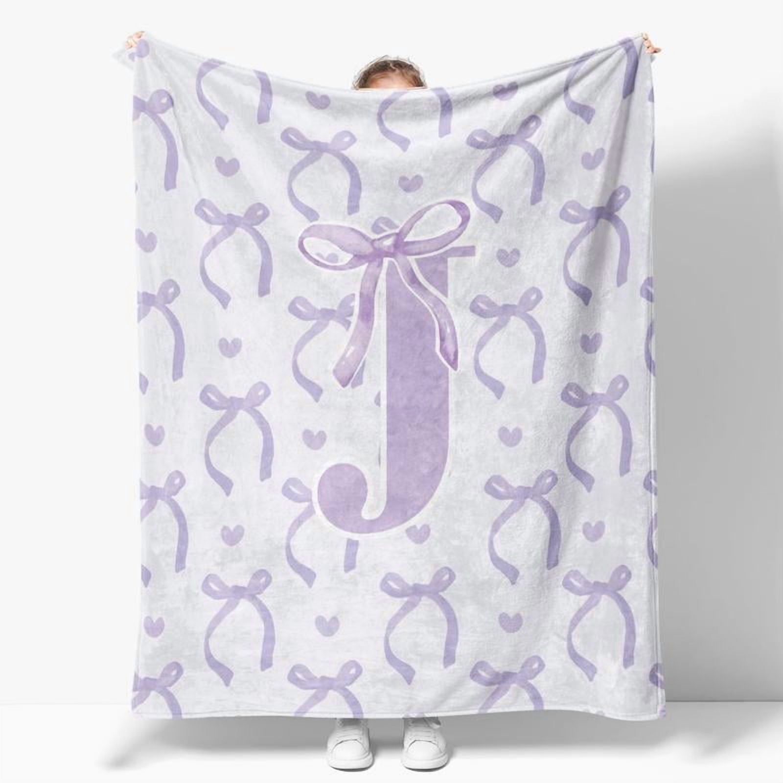 Coquette Pink Bow Throw Blanket, Personalized Initial S Fluffy Flannel ...