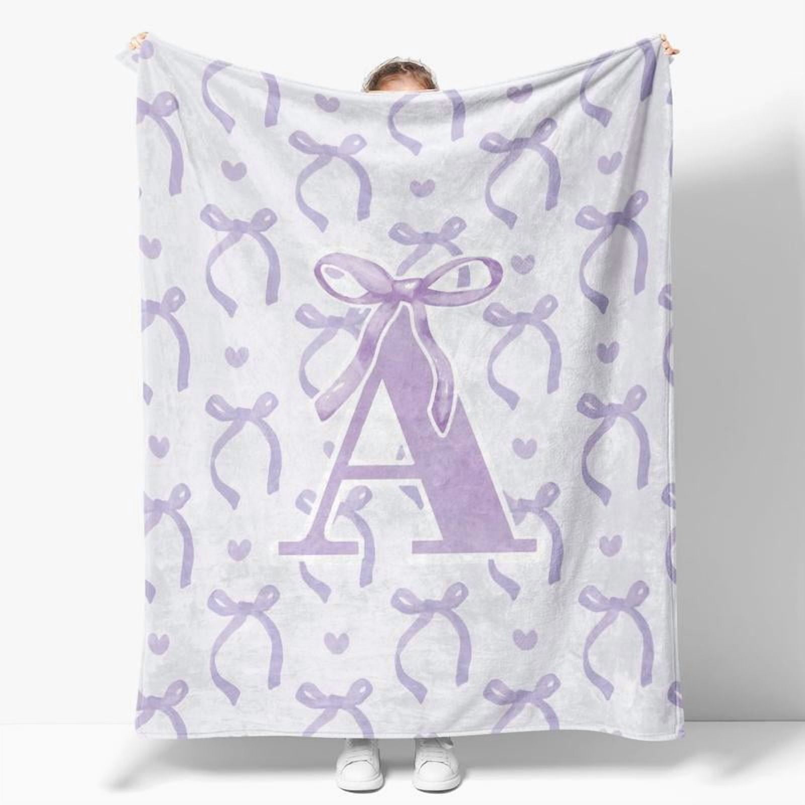 Coquette Pink Bow Throw Blanket,Personalized Initial S Soft Fluffy Cozy ...