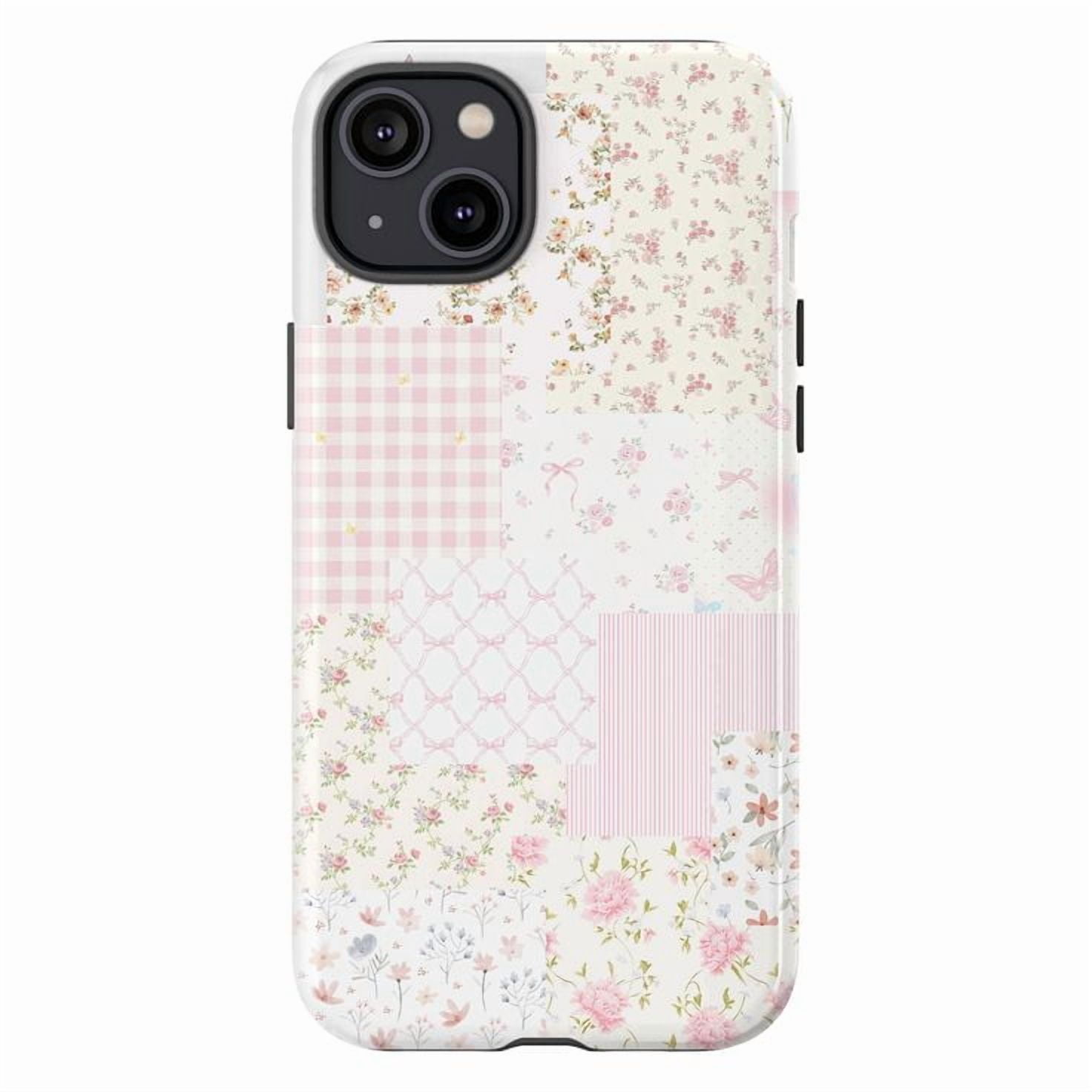 Coquette Pink Patchwork Phone Case, Cute Floral Gingham Bow Aesthetic ...