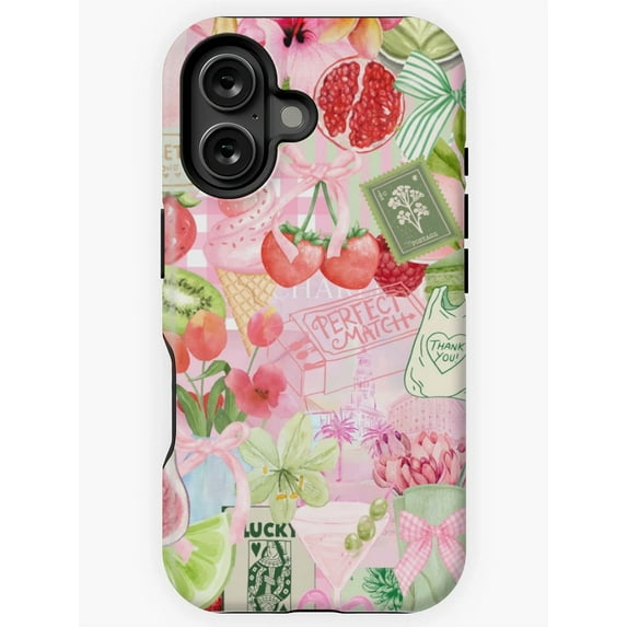 Coquette Preppy Collage Gingham Strawberry Kiwi Spring iPhone Case for ...