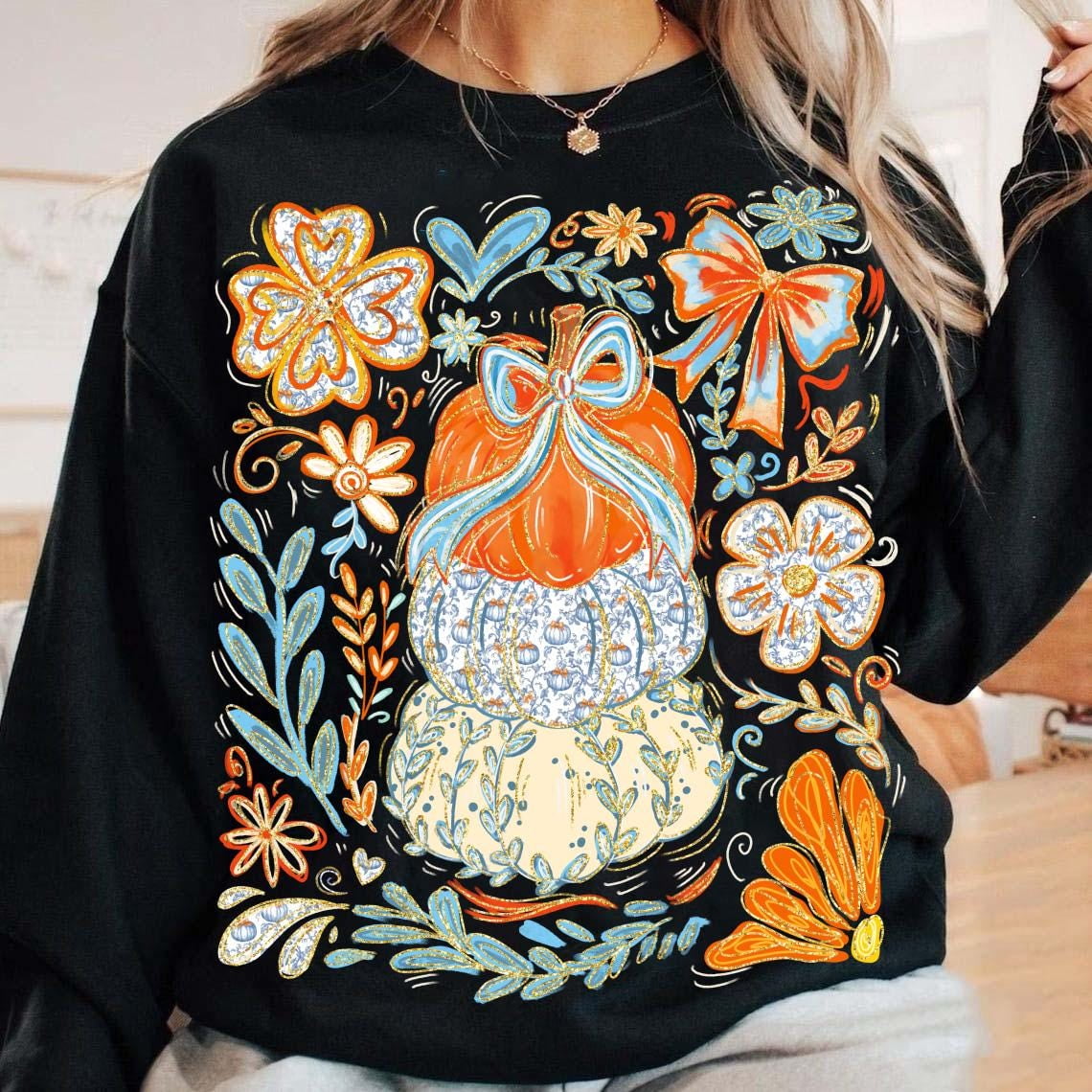 Coquette Pumpkin Grandmillennial Glitter , Boho Floral Pumpkin Coquette ...