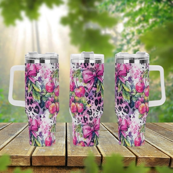 Coquette Ribbon Cherry Leopard 40oz Stainless Steel Tumbler With Handle ...