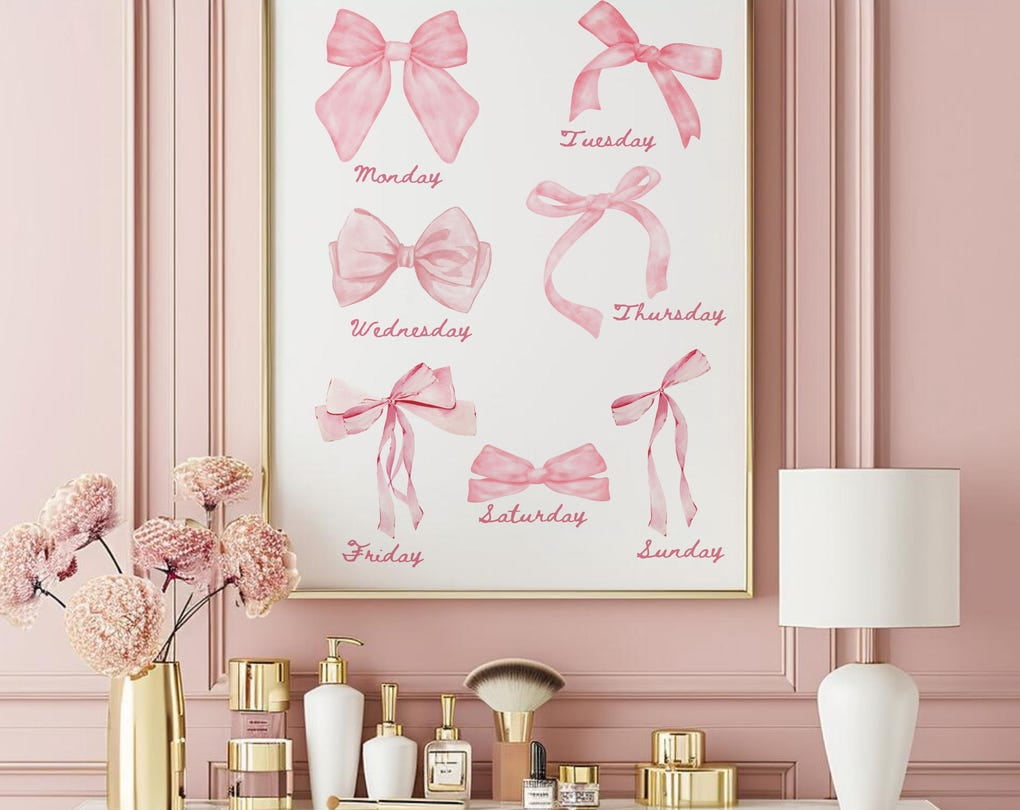 Coquette Room Decor Art Print, Pink Bows Princesscore Printable Poster ...